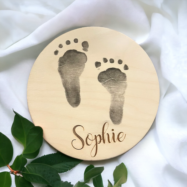 Cursive Baby Footprint Sign - Misbehaving Engraving